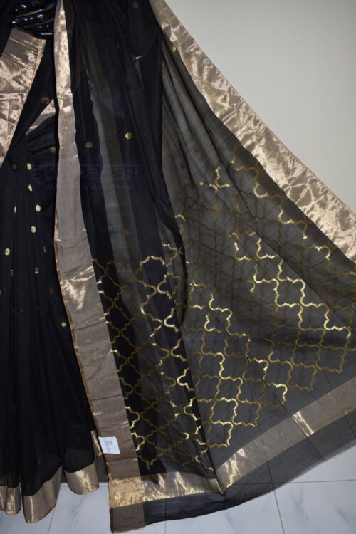 Black Chanderi Silk Saree | Sutrakaar - Celebrating Handloom Sarees.