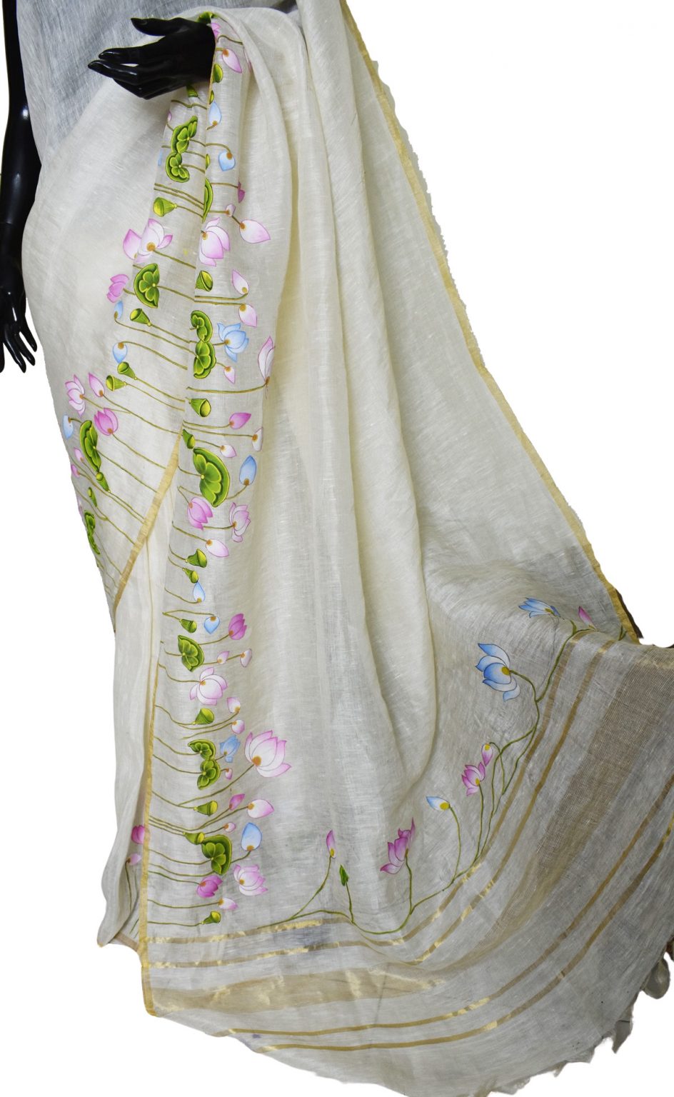 The Lotus Pichwai Saree | Hand Painted | Art on Linen Tussar